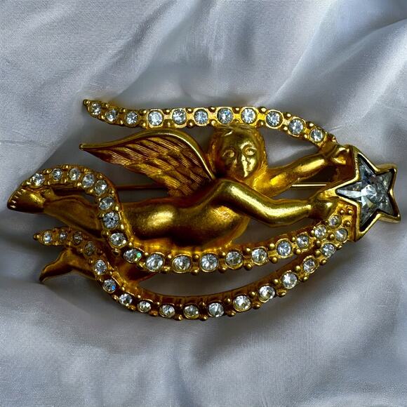 Swarovski | Jewelry | Swarovski Swan Signed Gold Plated Austrian ...